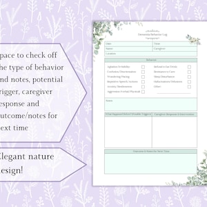 Dementia Behavior Log Printable PDF | Dementia Symptom Form | Family ...