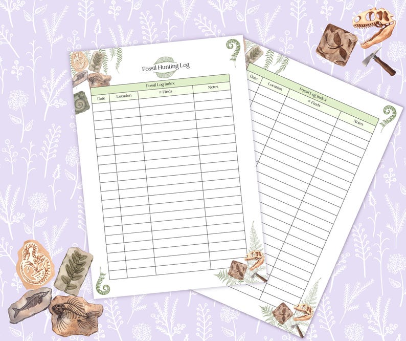 Fossil Hunting Log Printable PDF, Paleontology Field Notes, Rock ...