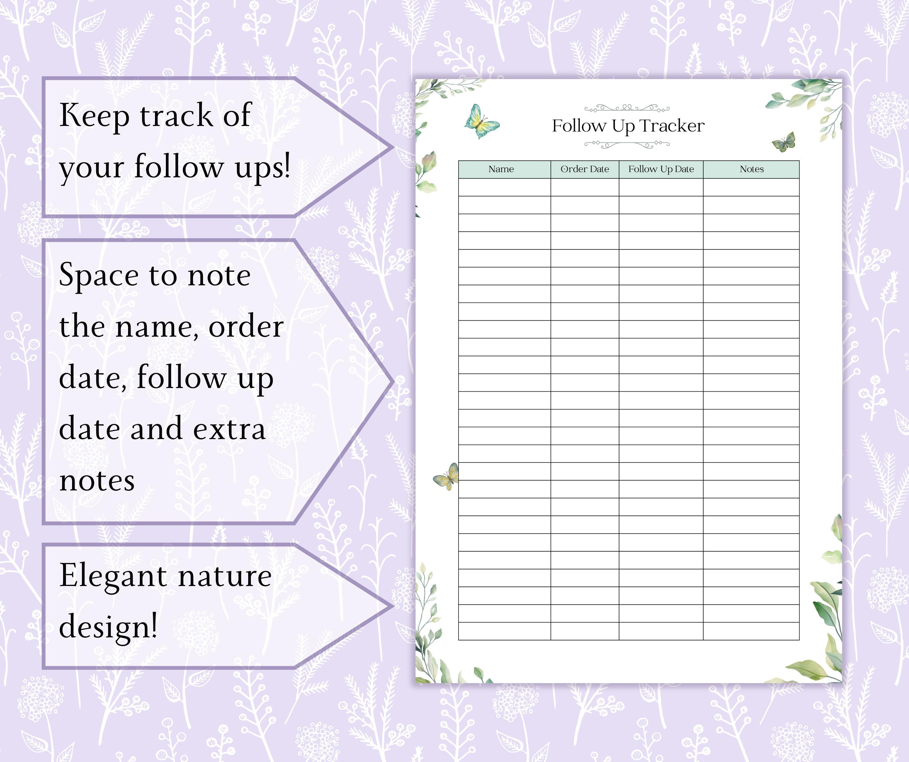 Follow up Tracker Printable PDF | Communication Log | Client Follow ...