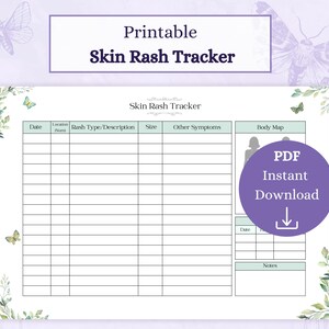 Skin Rash Tracker Printable PDF | Symptom Tracker | Skin Rash Journal ...