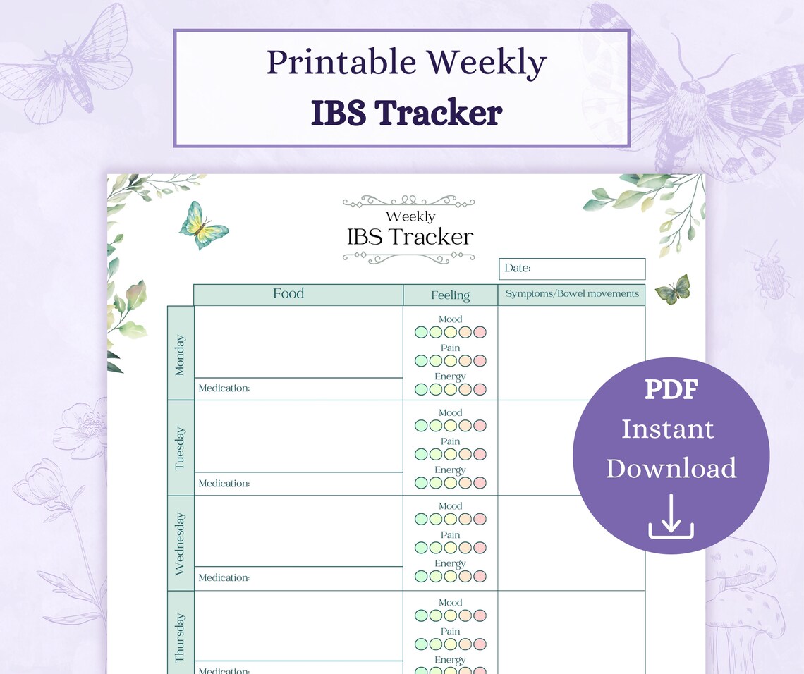 Weekly IBS Tracker Printable PDF Pain Diary Gut Health Symptom Tracker ...
