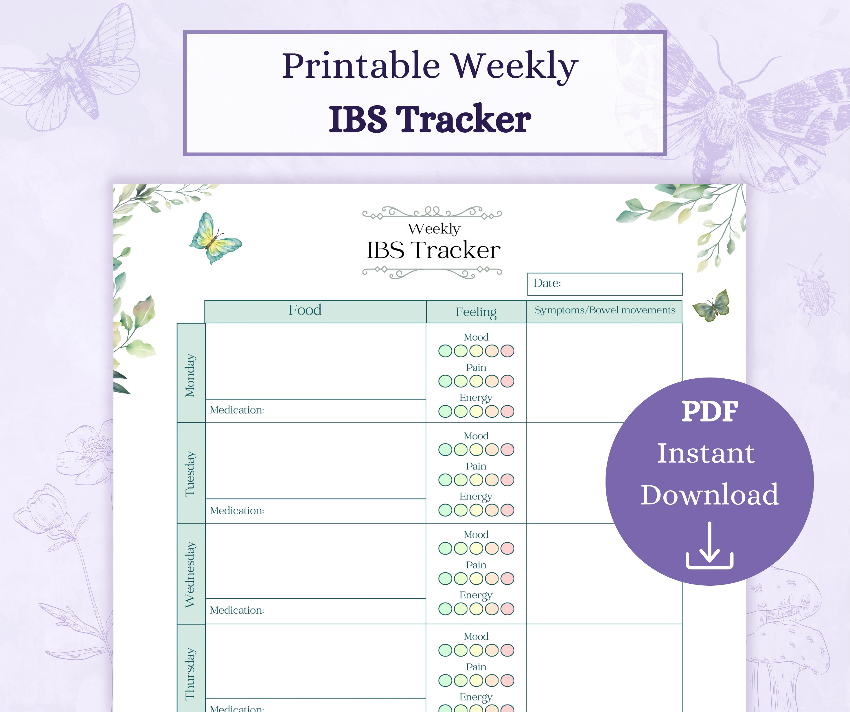 Weekly IBS Tracker Printable PDF | Pain Diary | Gut Health | Symptom ...