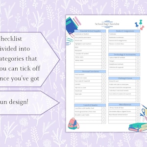 School Bag Checklist Printable PDF | School Backpack Packing List ...