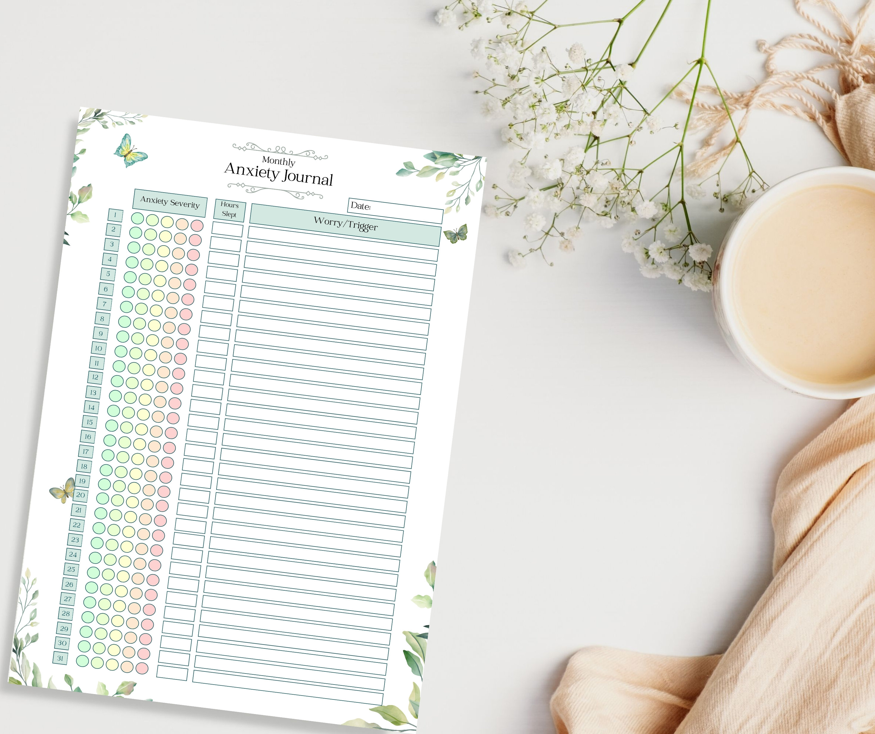 Monthly Anxiety Journal Printable PDF Feelings Chart Anxiety Workbook ...