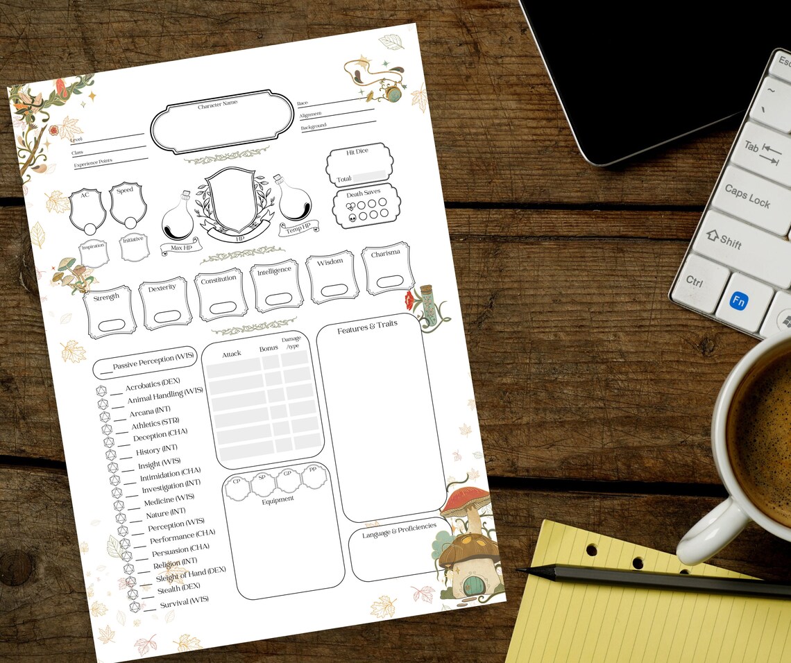 Druid Dnd Character Sheet Printable PDF Themed Nature Druid Character ...