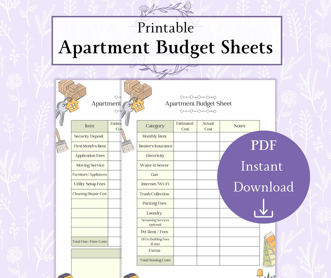 Apartment Budget Tracker Printable PDF | Apartment Must Haves | Rental ...