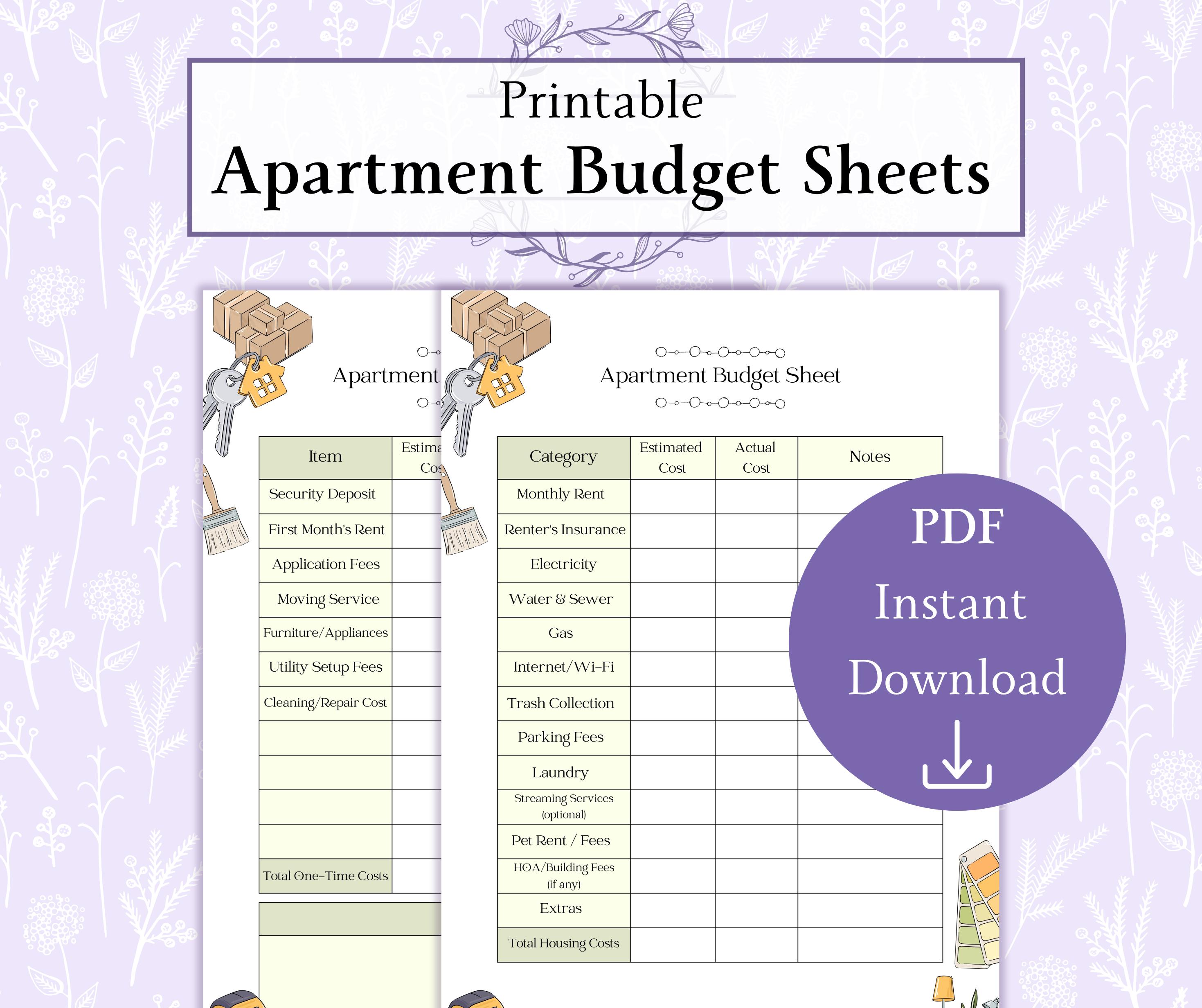 Apartment Budget Tracker Printable PDF | Apartment Must Haves | Rental ...