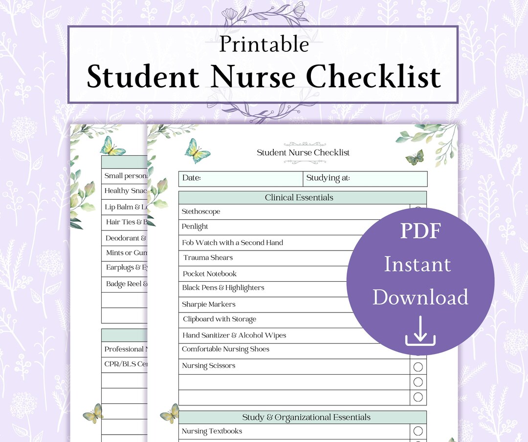 Student Nurse Checklist Printable PDF | Nurse Must Haves | Nursing ...