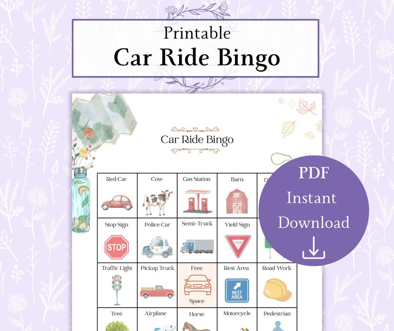 Car Ride Bingo Sheet Printable PDF | Roadtrip Bingo Card | Travel Bingo ...