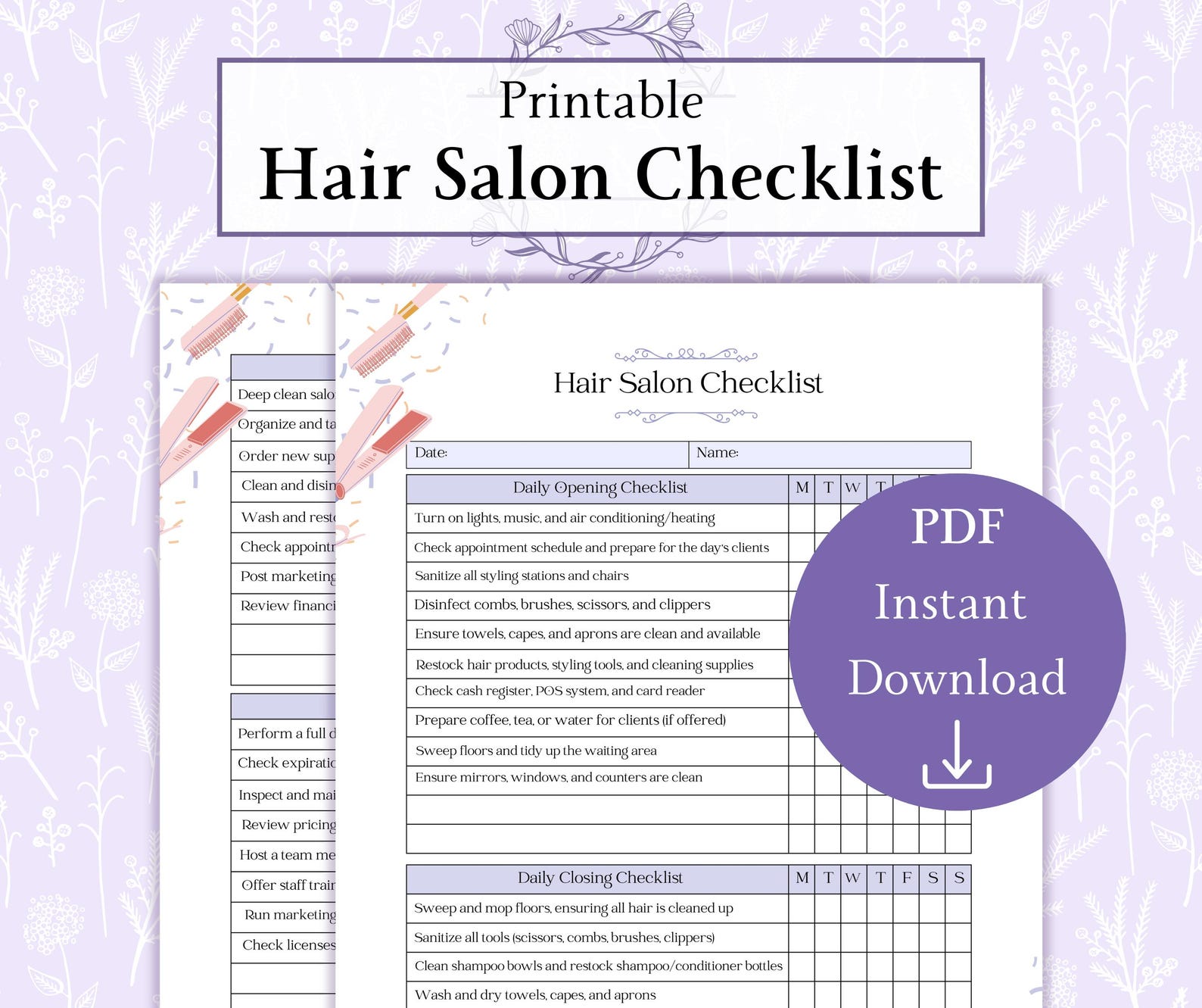 Hair Salon Checklist Printable PDF | Salon Management | Hairdresser ...