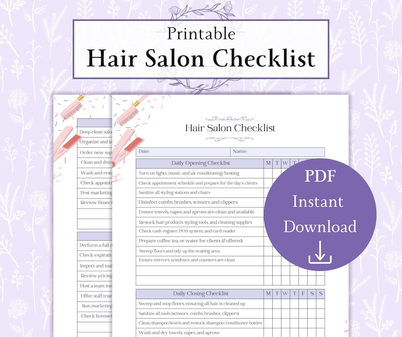 Hair Salon Checklist Printable PDF | Salon Management | Hairdresser ...