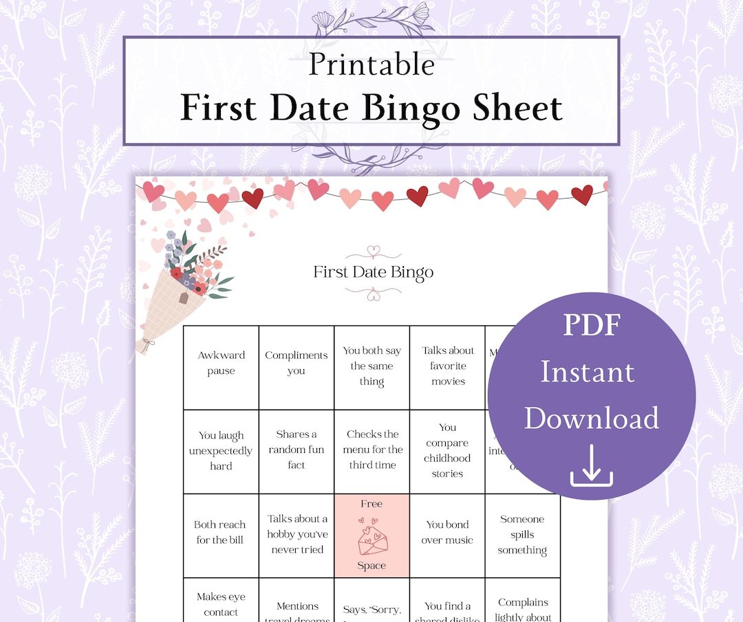 First Date Bingo Printable PDF, Funny Dating Game, Romantic Icebreaker ...