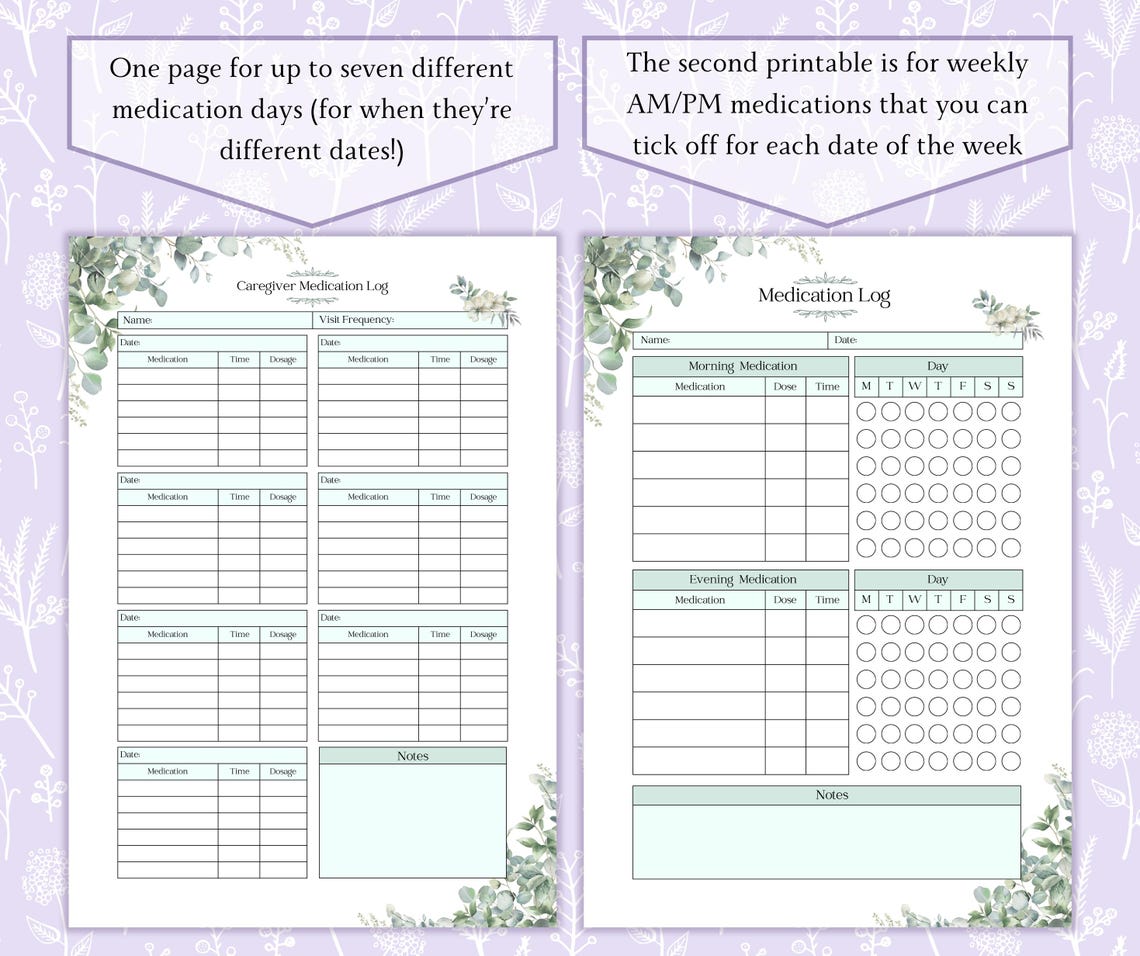 Caregiver Medication Log Printable PDF | Senior Care Log | Dosage ...