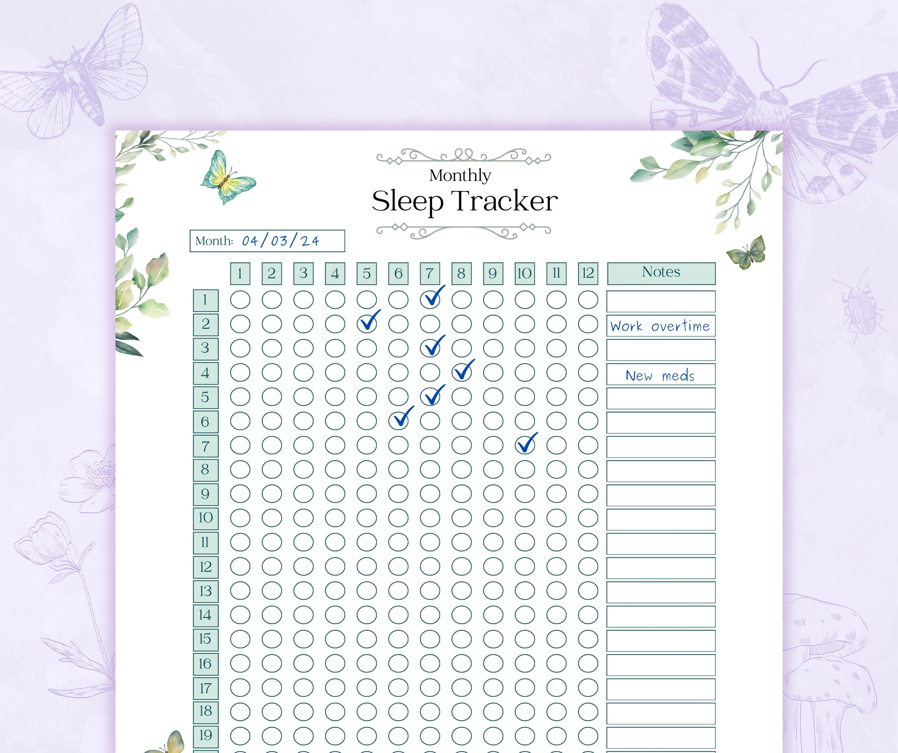 Sleep Tracker Printable PDF Monthly Sleep Diary Sleep Schedule Night ...
