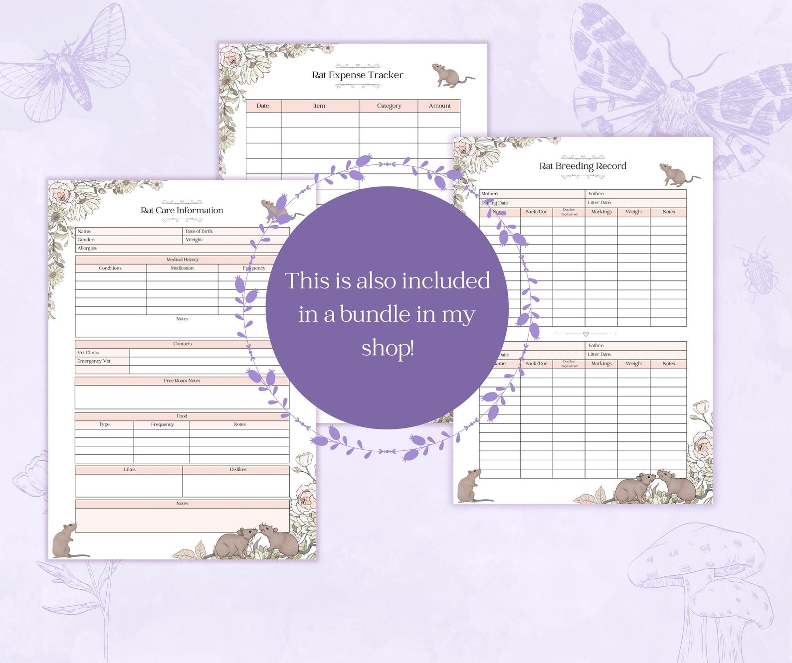 Rat Breeding Record Printable PDF | Rat Breeder Log | Rat Care Log ...