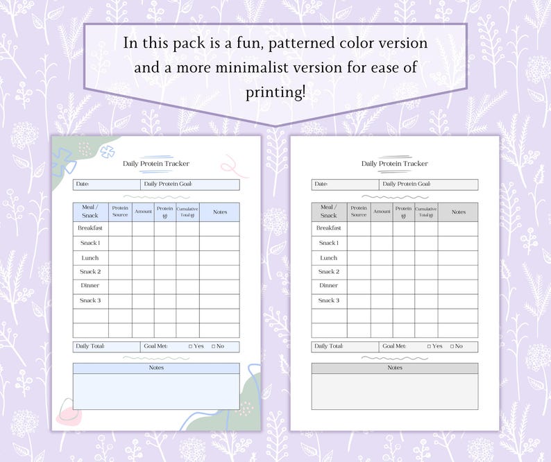 Daily Protein Tracker Printable PDF, Protein Log, Fitness Nutrition ...