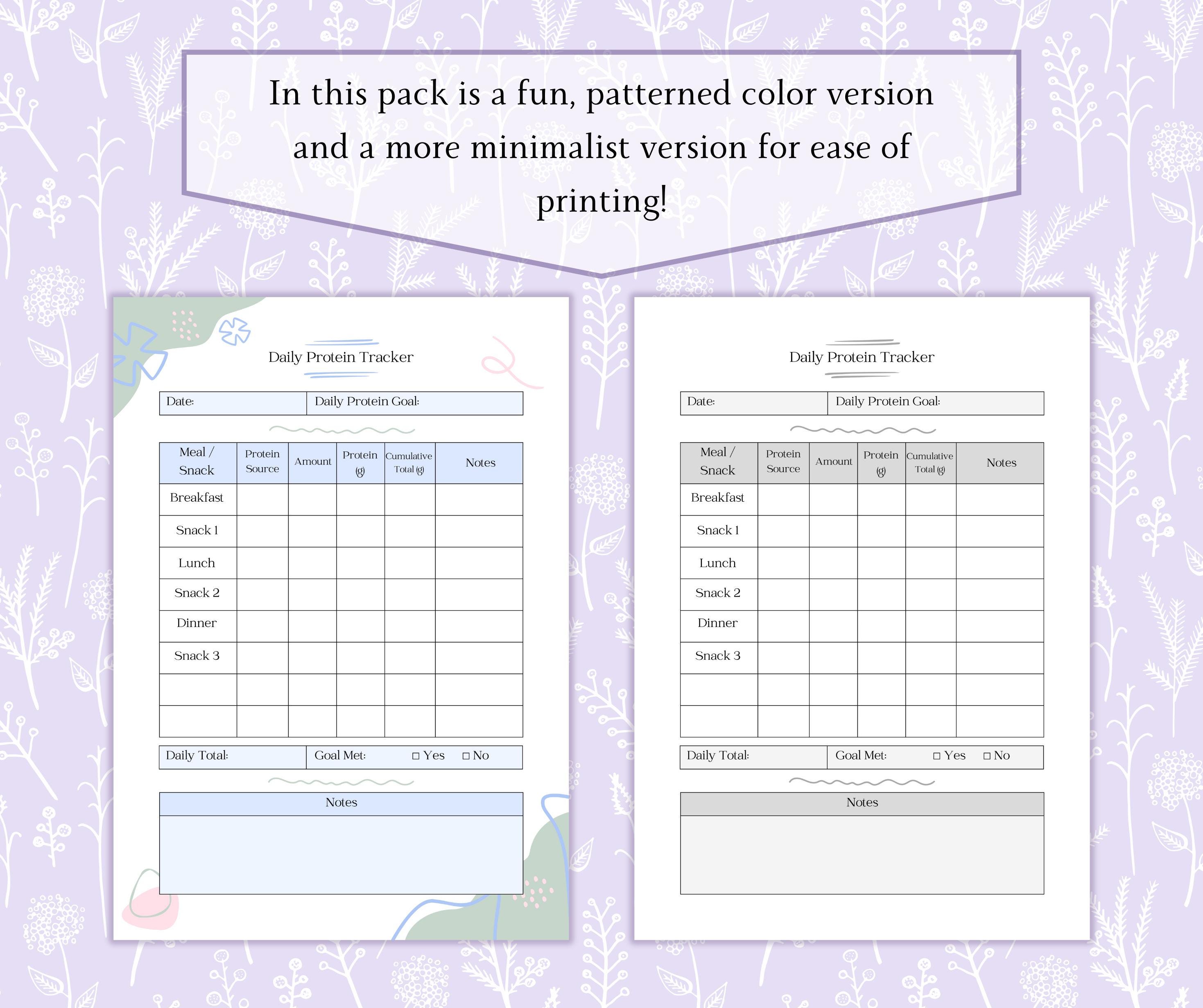 Daily Protein Tracker Printable PDF, Protein Log, Fitness Nutrition ...