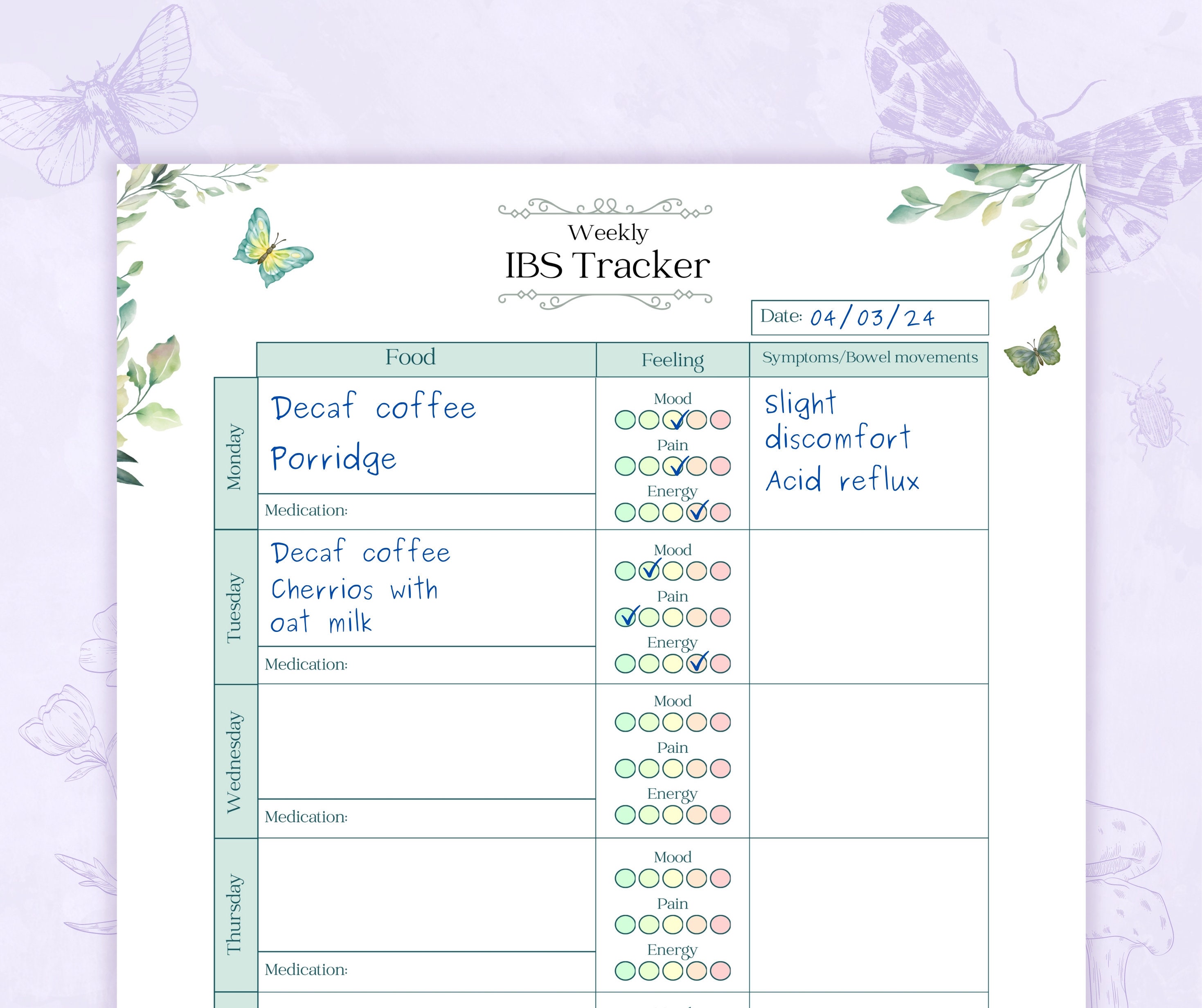 Weekly IBS Tracker Printable PDF | Pain Diary | Gut Health | Symptom Tracker | IBS Diary - Etsy