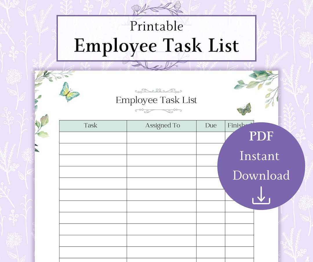 Employee Task List Printable PDF | Employee Task Plan | Task Delegation ...