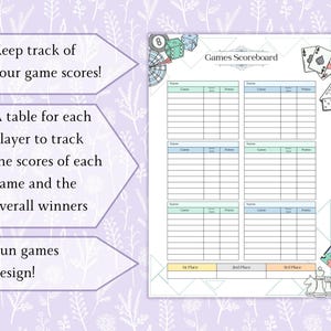 Games Scoreboard Printable PDF | Games Ranking | Board Game Party Sheet ...