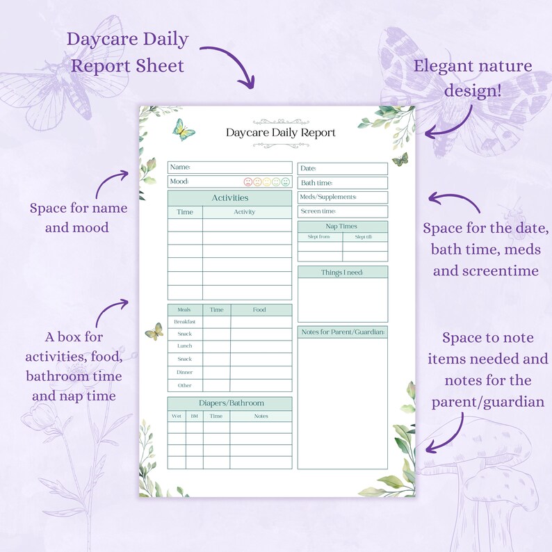Daycare Daily Report Printable PDF | Caregiver Log | Printable Nanny ...