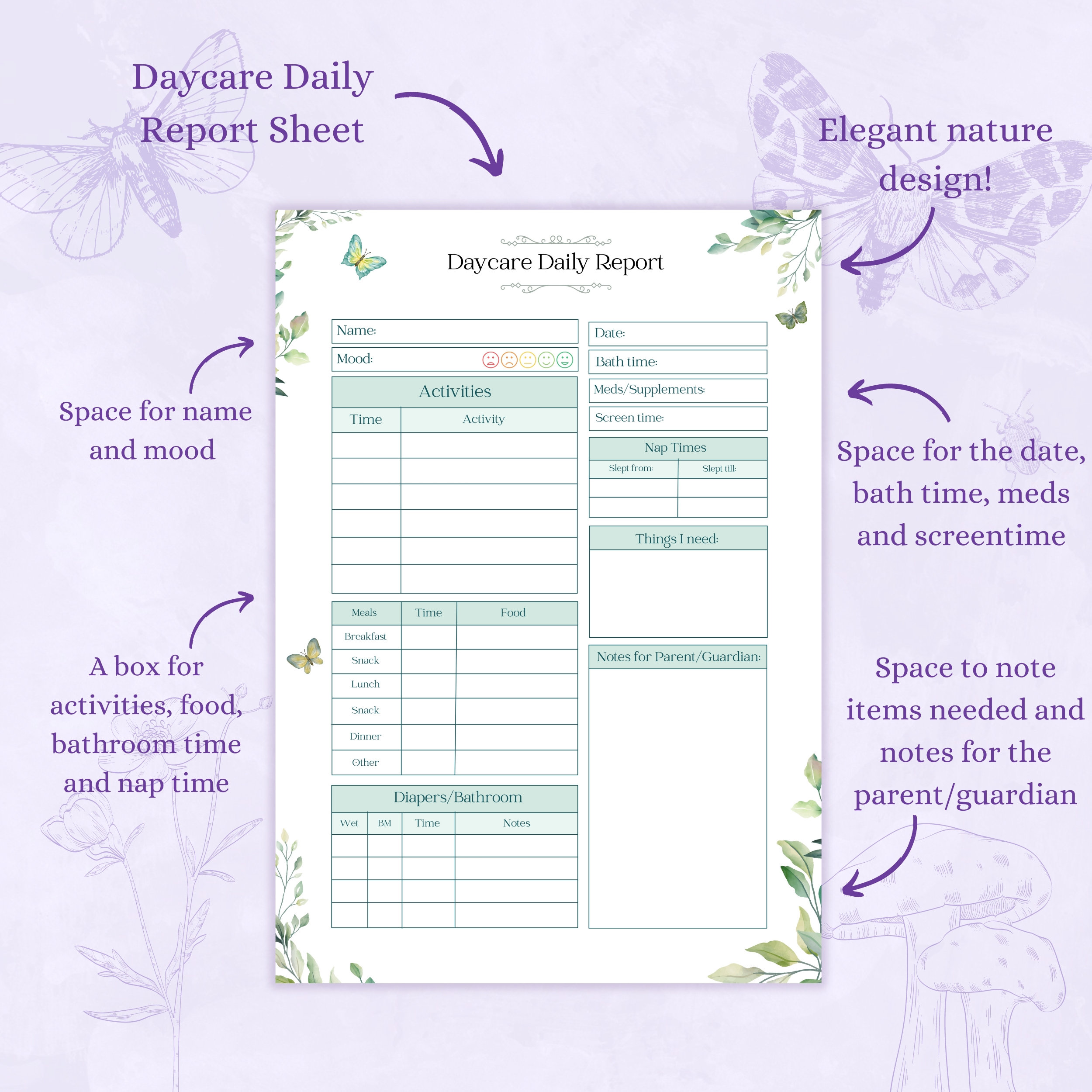 Daycare Daily Report Printable PDF Caregiver Log Printable Nanny Log ...