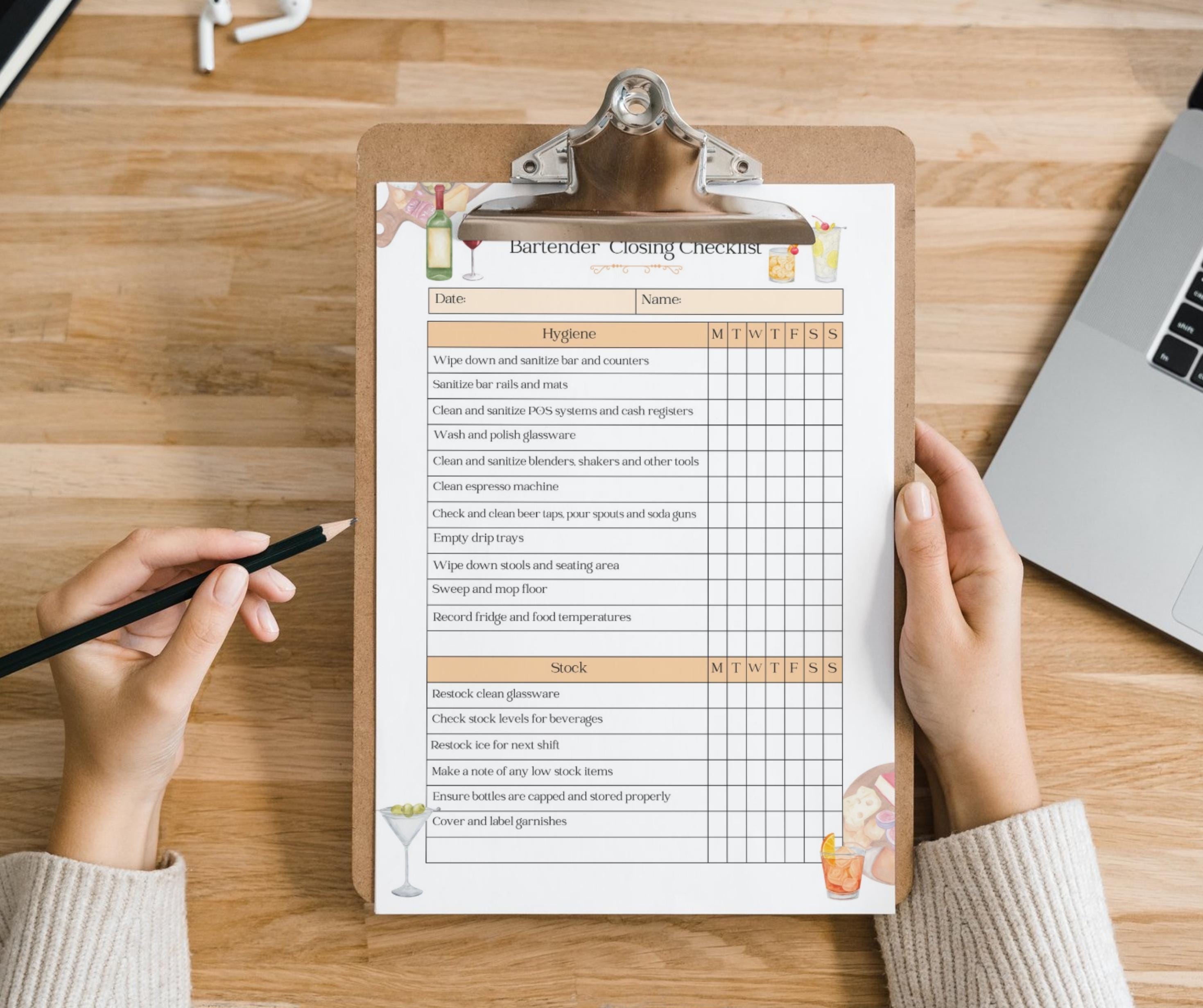 Bartender Closing Checklist Printable PDF | Bar Checklist | Bartender ...