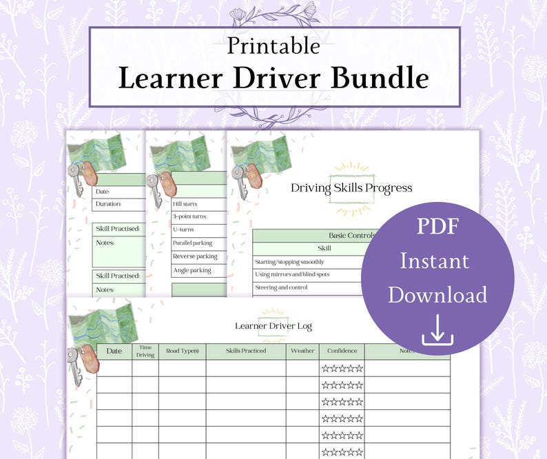 Learner Driver Tracking Bundle Printable PDF | Beginner Driver Tracker ...