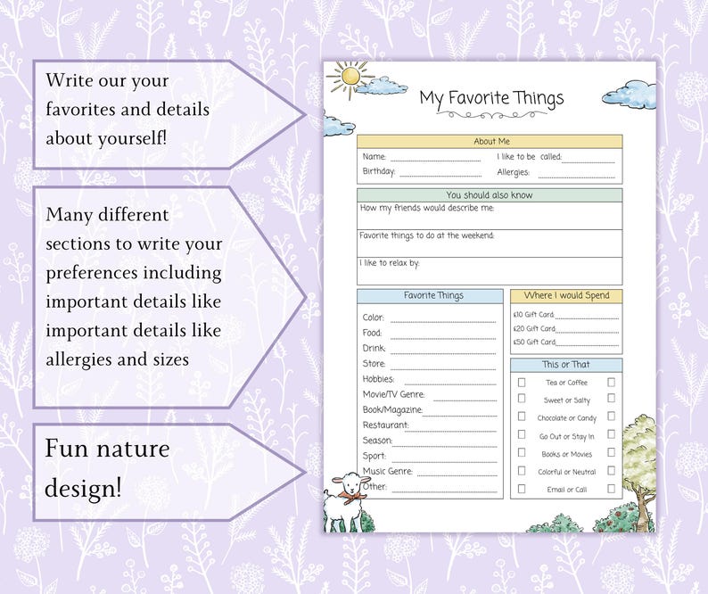 Teacher Favorite Things Form Printable PDF | All About Me | Introduce ...