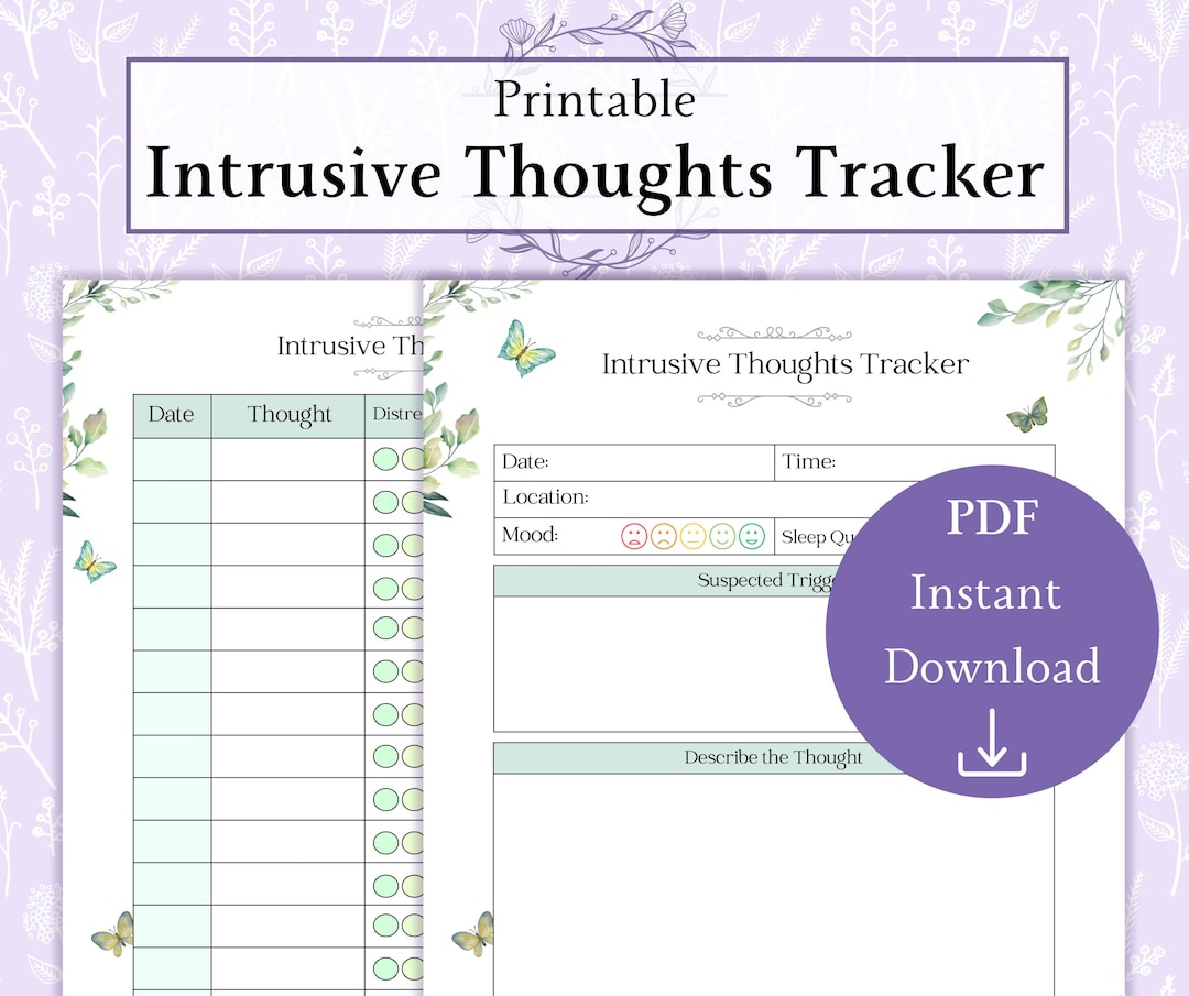 Intrusive Thoughts Tracker Bundle Printable PDF | Intrusive Thoughts ...