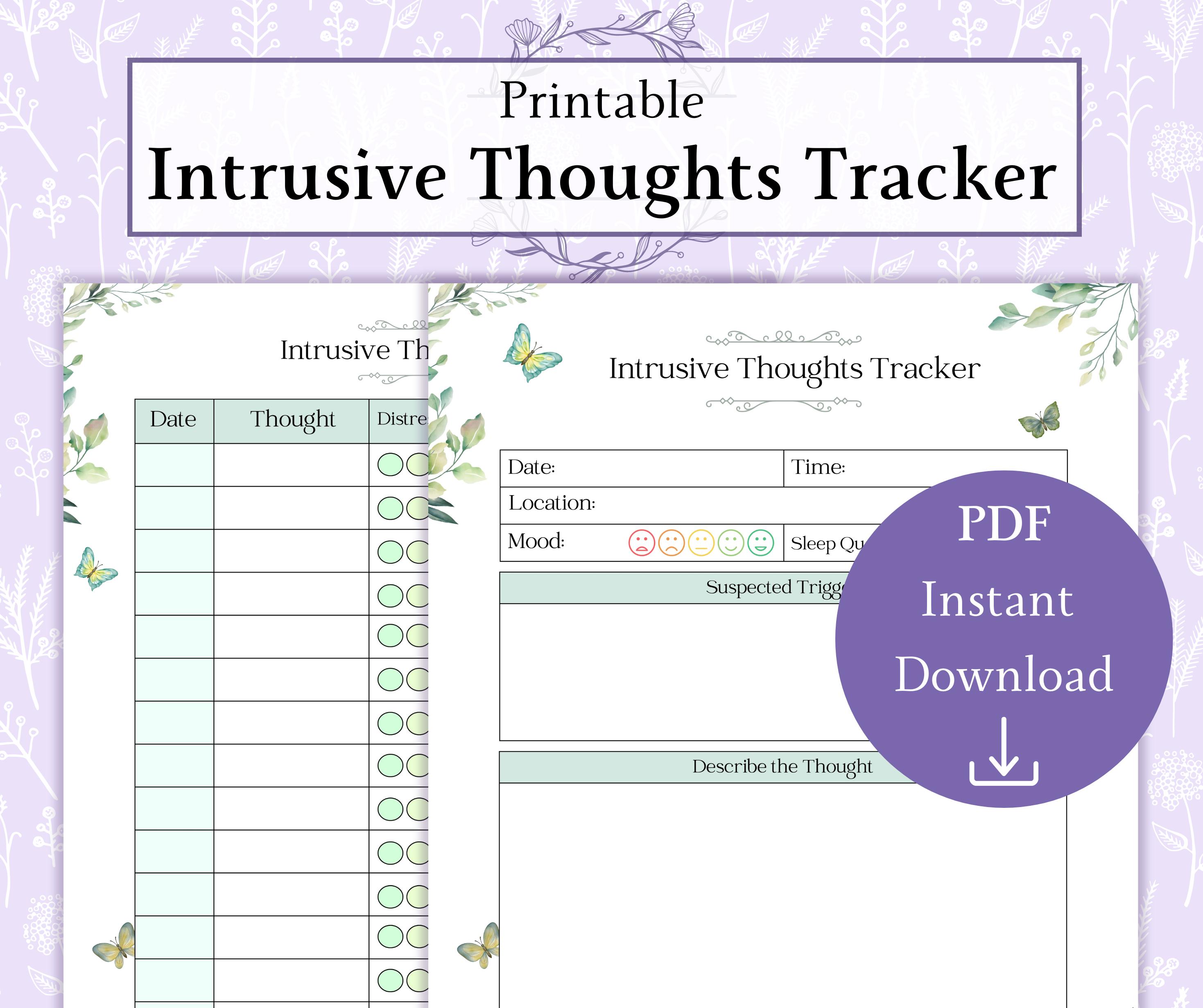 Intrusive Thoughts Tracker Bundle Printable PDF | Intrusive Thoughts ...