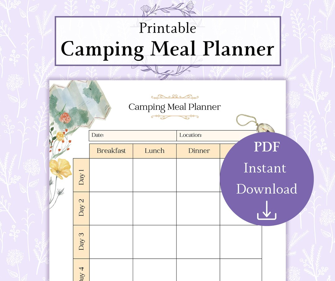 Camping Meal Planner Printable PDF | Meal Prep | Camping Meal Plan ...