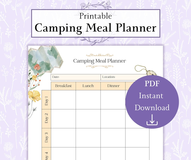 Camping Meal Planner Printable PDF | Meal Prep | Camping Meal Plan ...