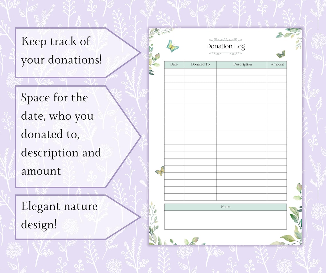 Donation Log Printable PDF | Sponsors Tracker | Donation Chart ...