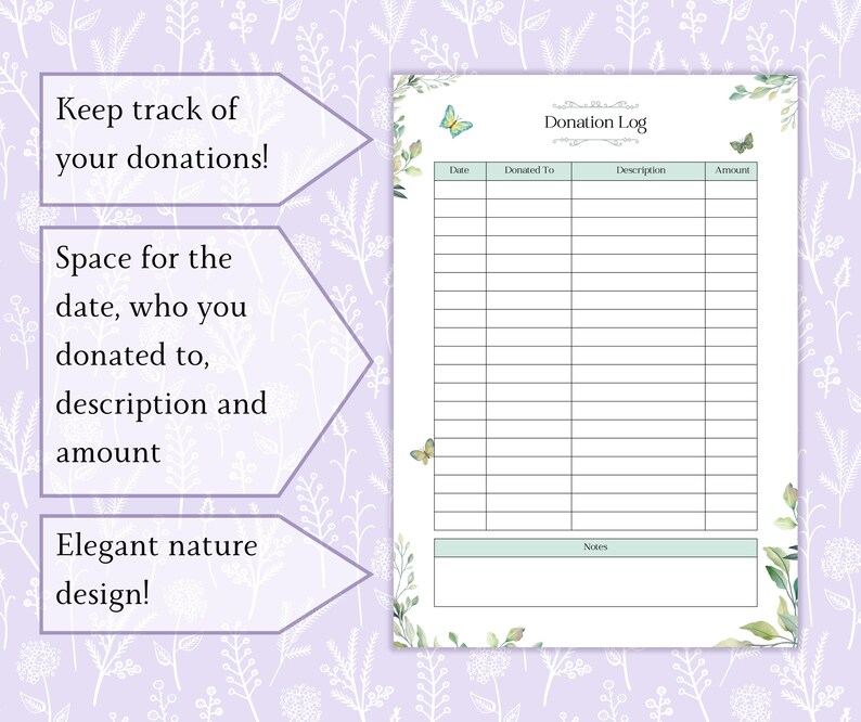 Donation Log Printable PDF | Sponsors Tracker | Donation Chart ...