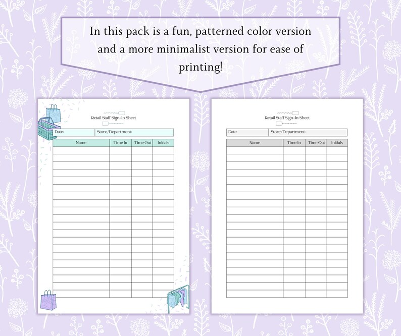 Retail Staff Sign in Sheet Printable PDF | Employee Schedule Sheet ...