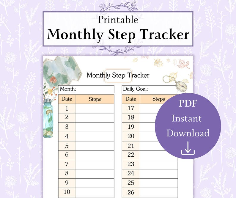 Monthly Step Tracker Printable PDF | Walking Log Template | Step Record ...
