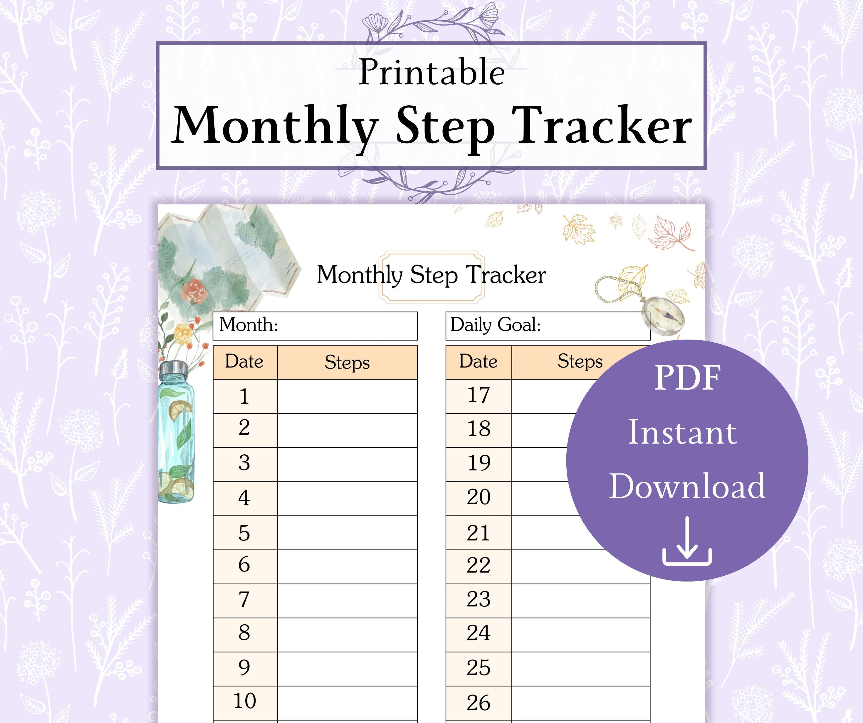 Monthly Step Tracker Printable PDF | Walking Log Template | Step Record ...