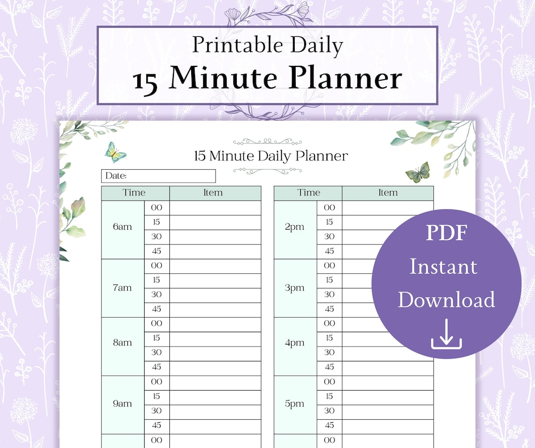 15 Minute Planner Printable PDF | Daily 15 Minutes Planner | Task ...