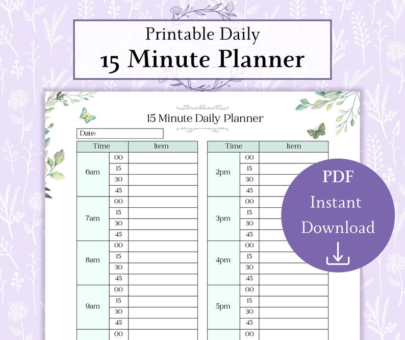 15 Minute Planner Printable PDF | Daily 15 Minutes Planner | Task ...