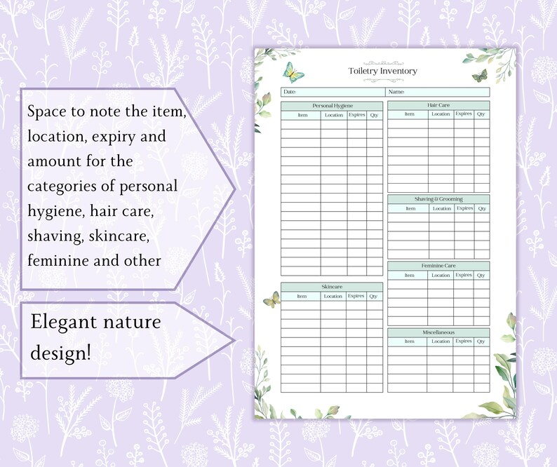 Toiletry Inventory Log Printable PDF | Household Inventory | Skincare ...