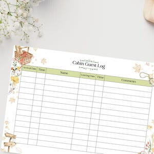 Cabin Guest Log Printable PDF | Cabin Guest Book Sheet | Visitor Log ...