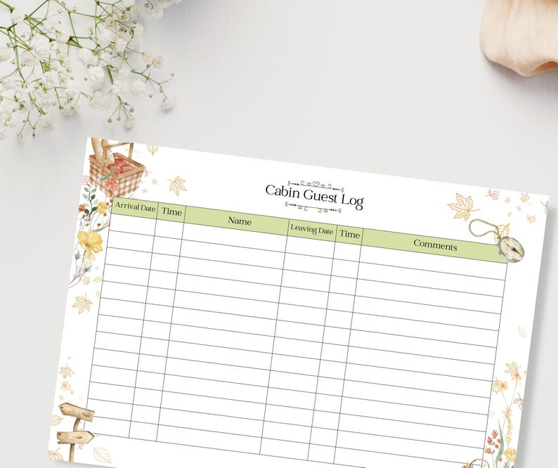 Cabin Guest Log Printable PDF Cabin Guest Book Sheet Visitor Log ...