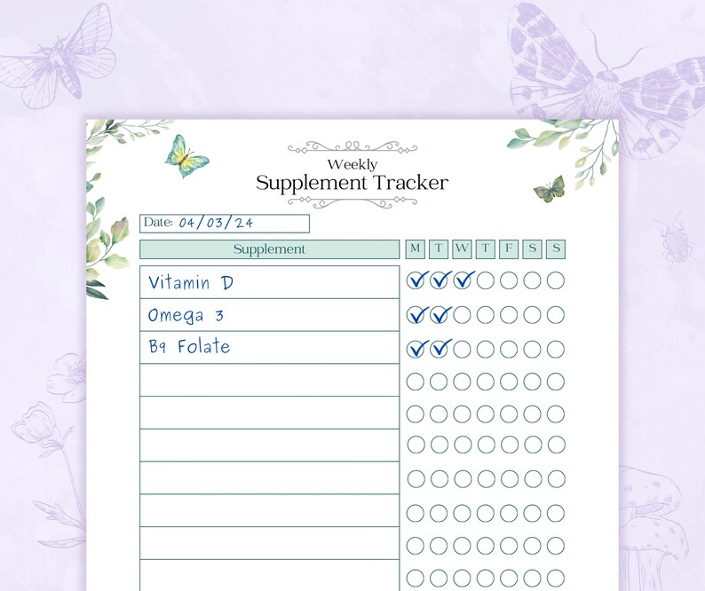 Weekly Supplement Tracker Printable PDF | Wellness Journal | Weekly ...