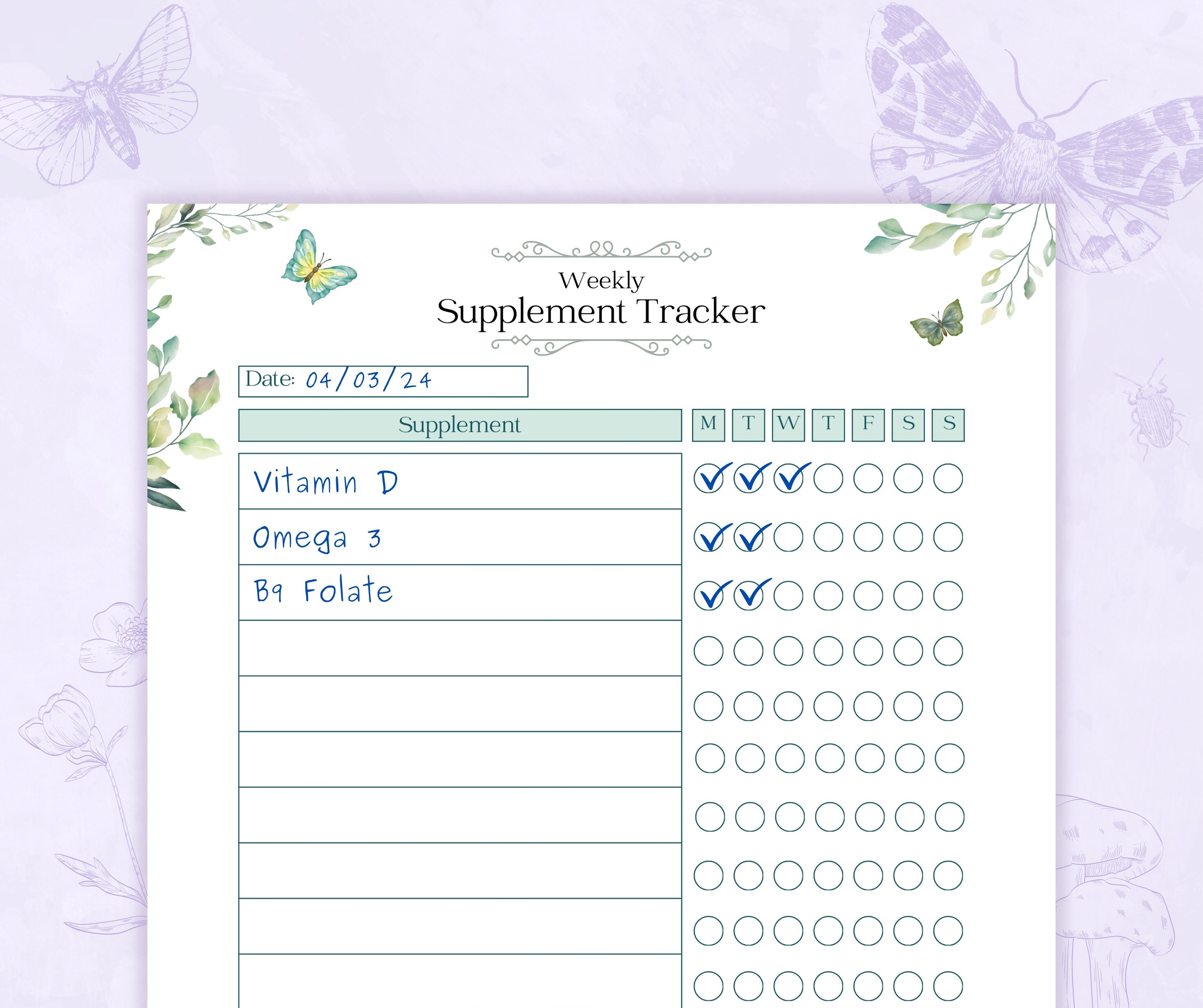 Weekly Supplement Tracker Printable PDF | Wellness Journal | Weekly ...