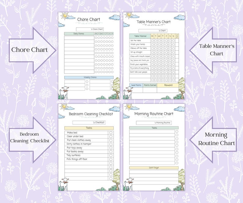 Kids Chore Chart Bundle Printable PDF Kids Bedroom Cleaning Checklist ...
