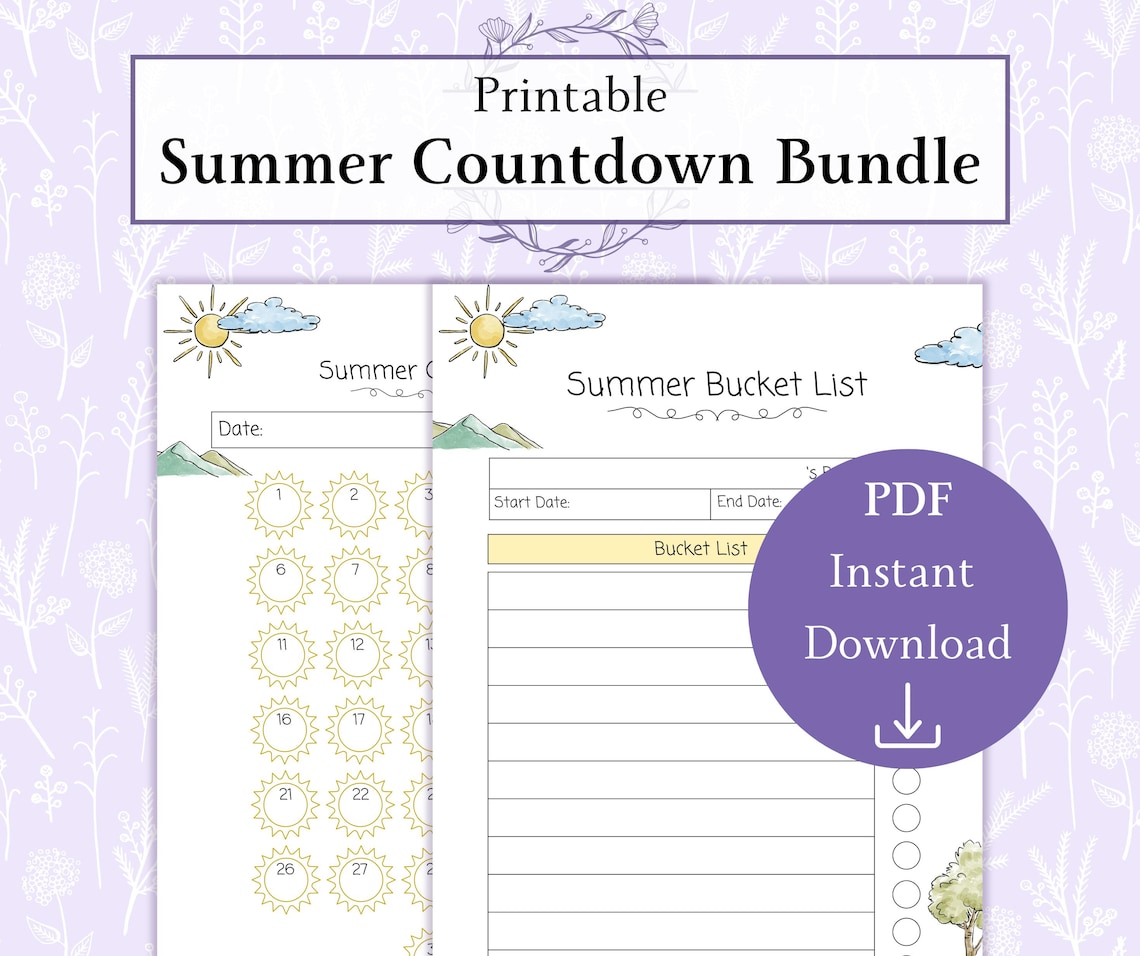 Summer Countdown for Kids Printable PDF | Summer Bucket List - Etsy