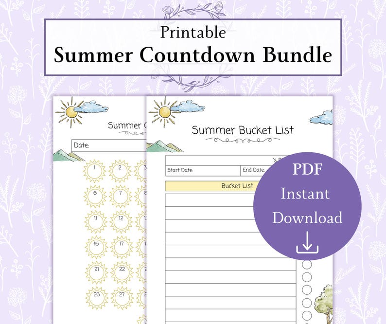 Summer Countdown for Kids Printable PDF | Summer Bucket List - Etsy