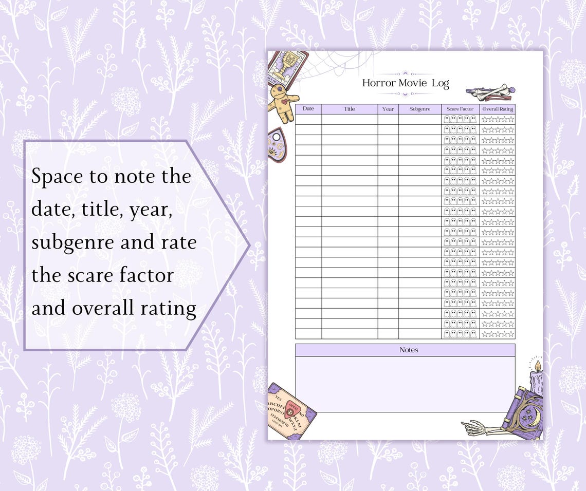 Horror Movie Log Printable PDF | Horror Logbook List | Movie Tracker ...