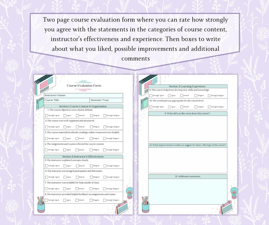 Course Evaluation Form Printable PDF | Session Satisfaction ...